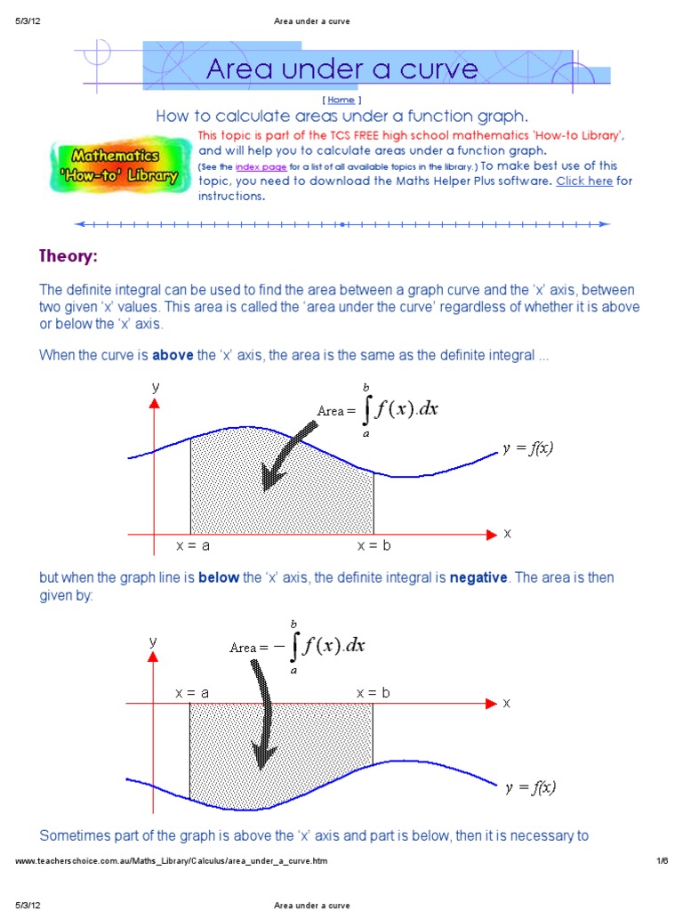 Area Under A Curve | PDF | Integral | Function (Mathematics)