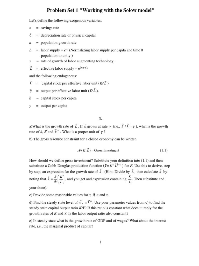 Problem Set 1 "Working With The Solow Model" | PDF | Autocorrelation | Economic Growth