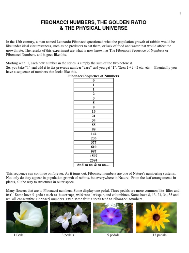 Fibonacci Numbers, The Golden Ratio & The Physical Universe | PDF ...