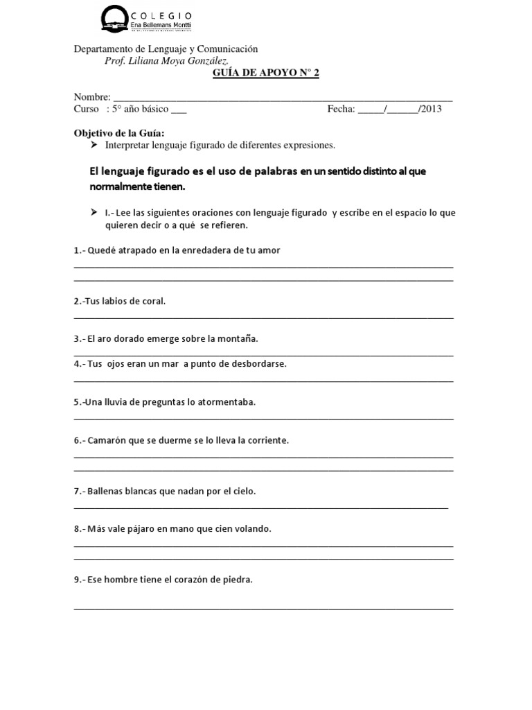 5° Guía #2 Lenguaje Figurado. | PDF