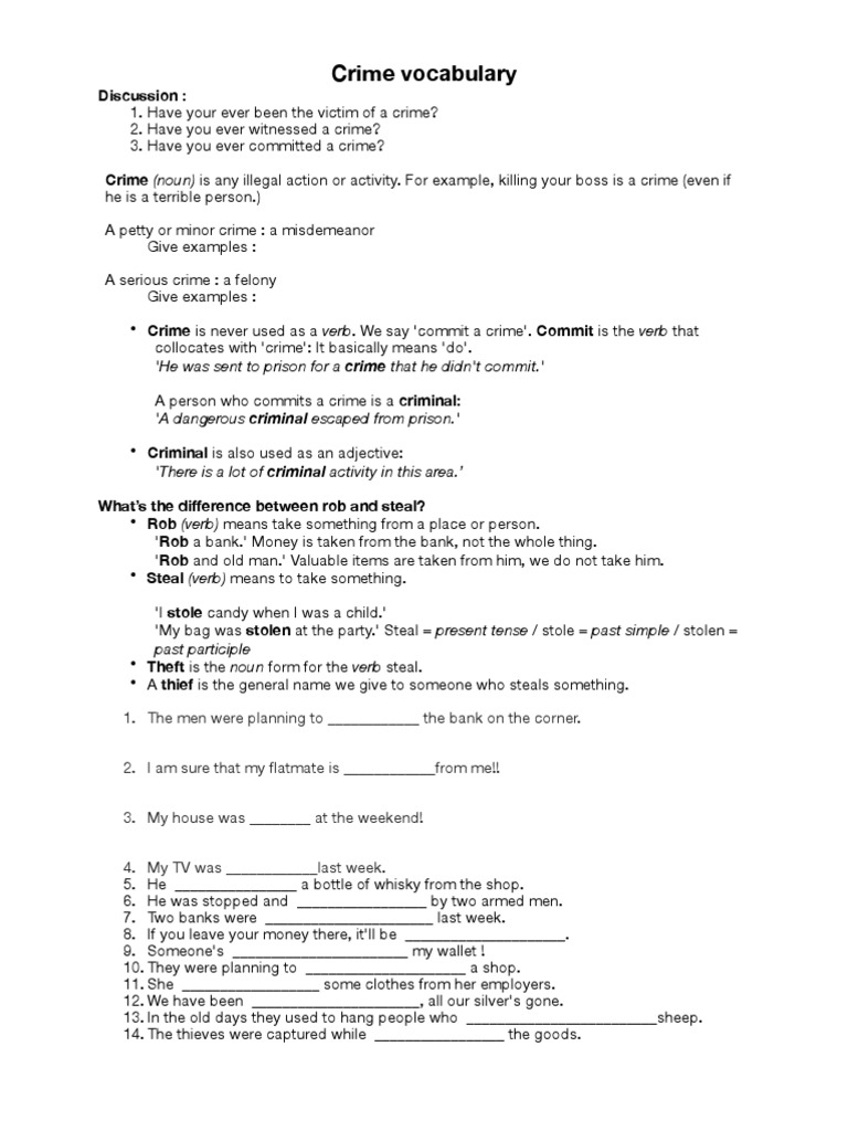 Crime Vocabulary - Pages | PDF | Theft | Robbery