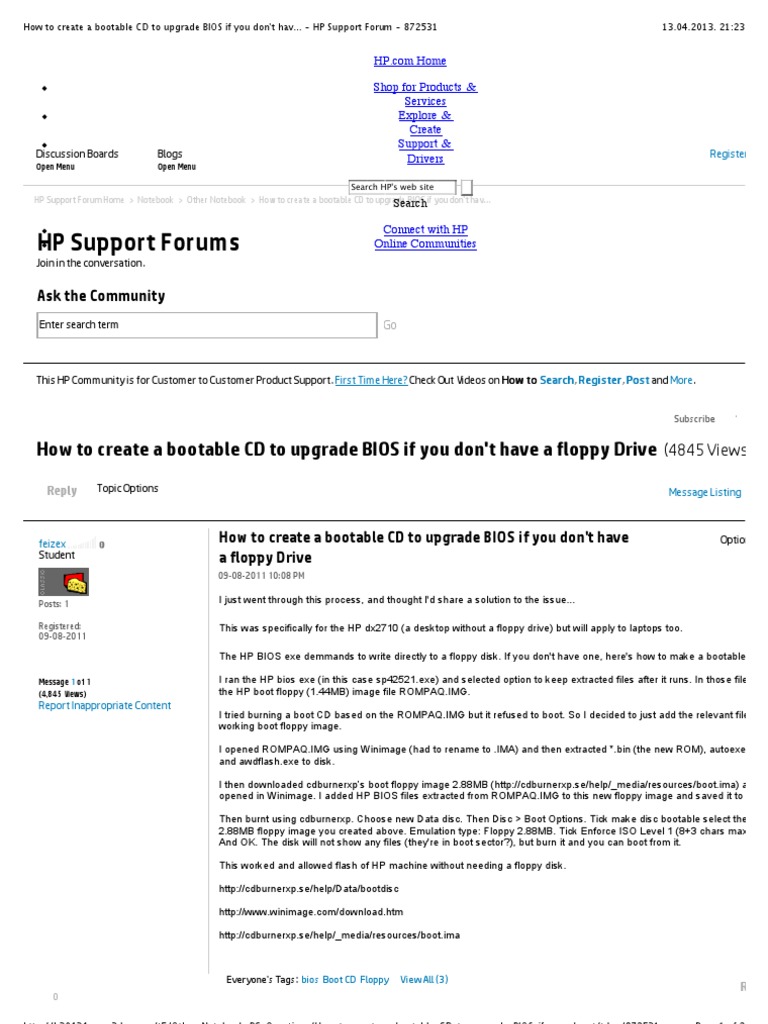 How To Create A Bootable CD To Upgrade BIOS If You Don't Hav... - HP ...