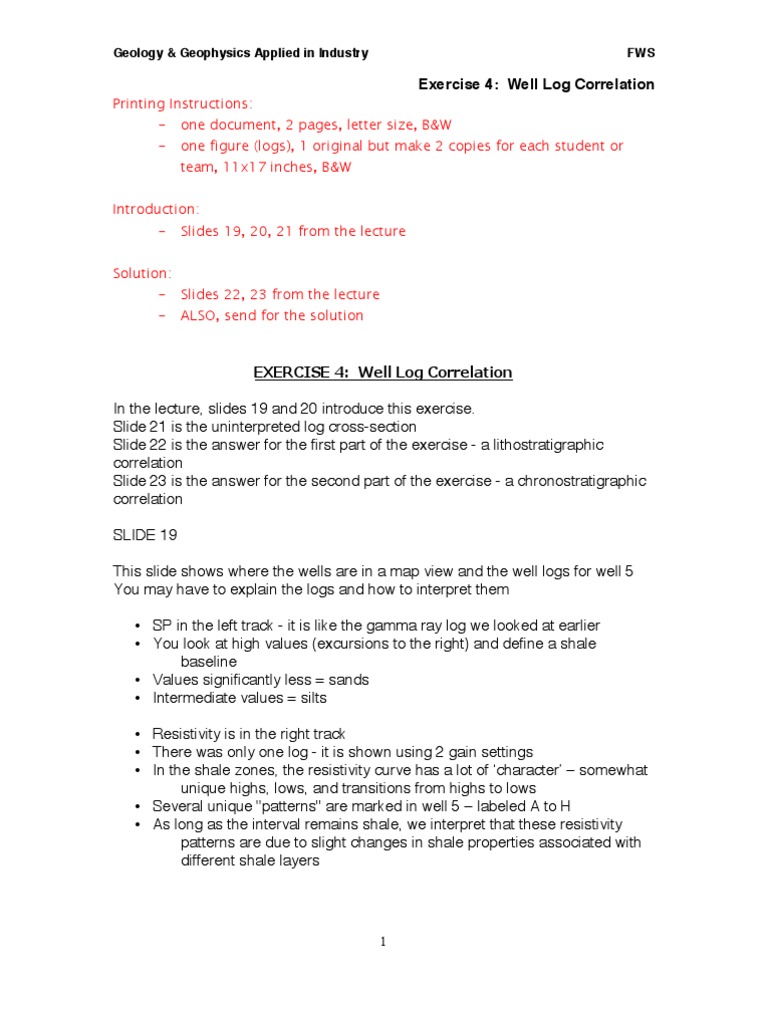 Well Log Correlation Exercise | PDF | Earth Sciences | Geology