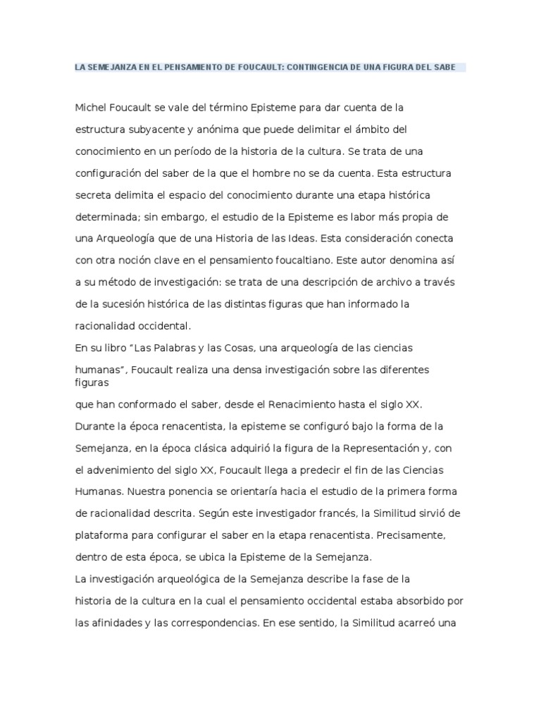Foucault y la Episteme del Renacimiento | PDF | Michel Foucault ...