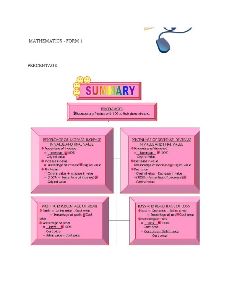 MATHEMATICS Form 1 Percentages | PDF | Fraction (Mathematics) | Percentage
