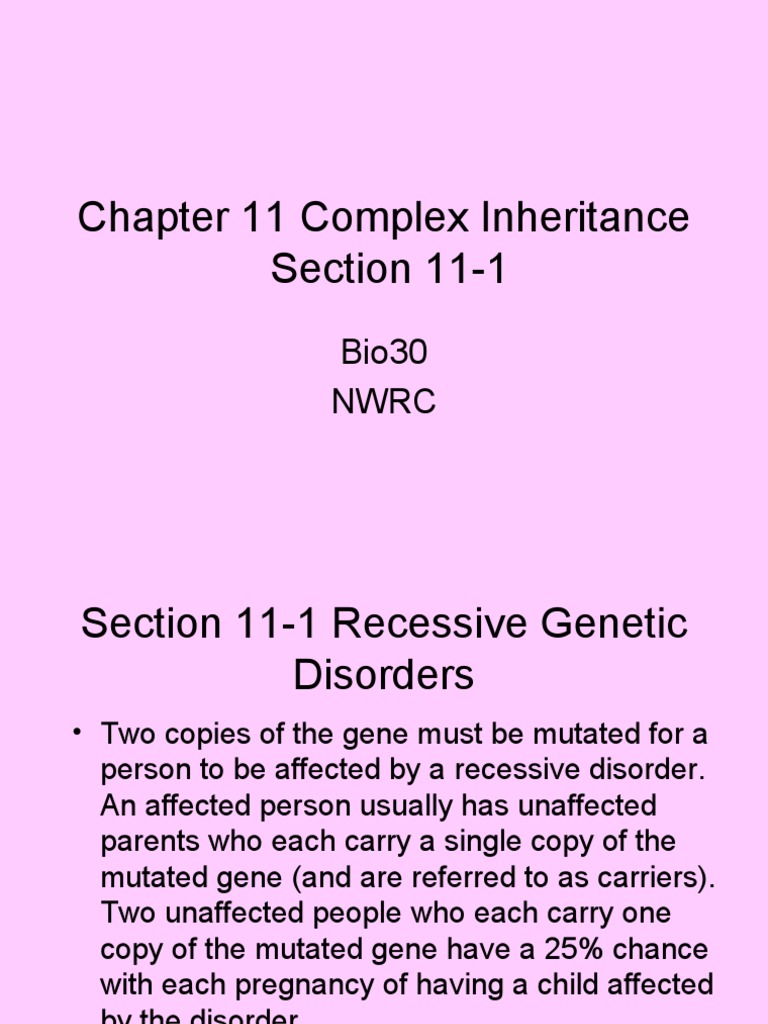 Chapter 11 Complex Inheritance Section 11-1: Bio30 NWRC | PDF | Genetic ...