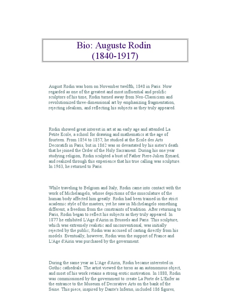 Auguste Rodin Biography | PDF | Sculpture | Arts (General)