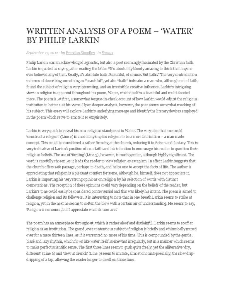 Analysis of Larkin's "Water" Poem | PDF | Faith | Poetry