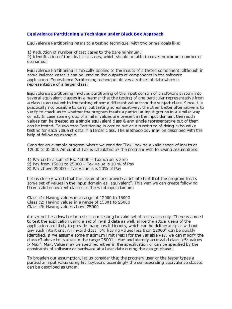 Equivalence Partitioning A Technique Under Black Box Approach | PDF ... Equivalence Partitioning A Technique Under Black Box Approach | PDF ...