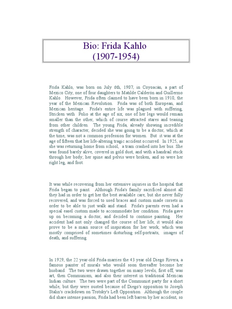 Frida Kahlo Biography | PDF | Paintings | Politics (General)