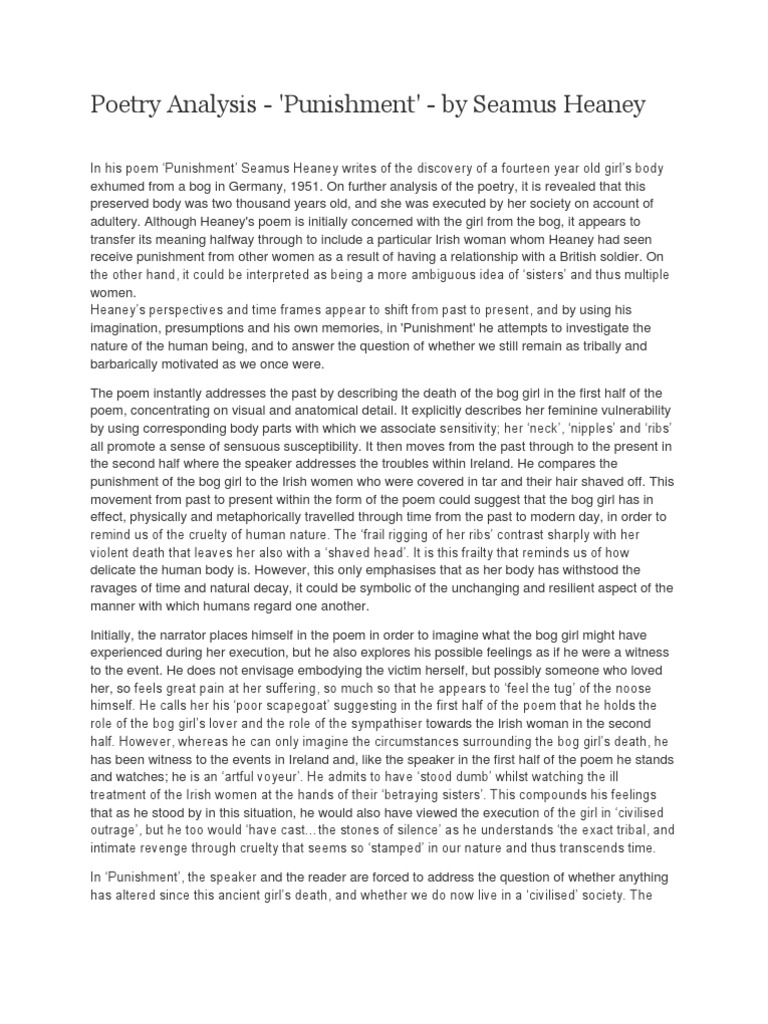 Poetry Analysis - 'Punishment' - by Seamus Heaney | PDF | Poetry