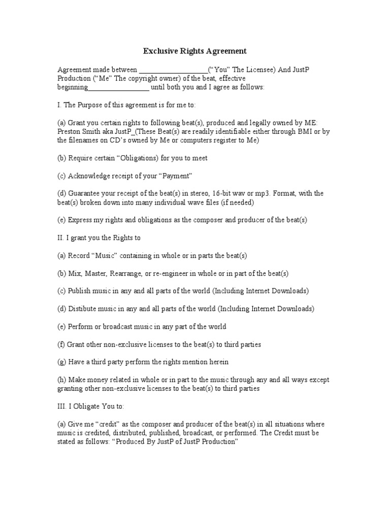 Exclusive Rights Agreement1 | PDF | License | Intellectual Works