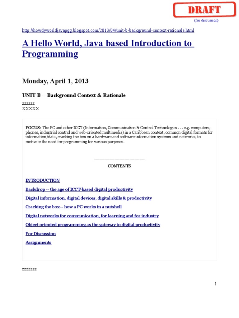 A Hello World, Java Based Introduction To Programming: Monday, April 1 ...