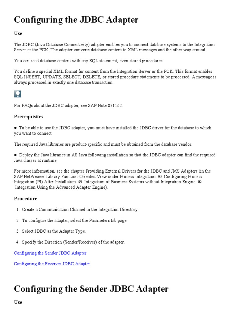 JDBC Adapter in SAP PI | PDF | Sql | Databases