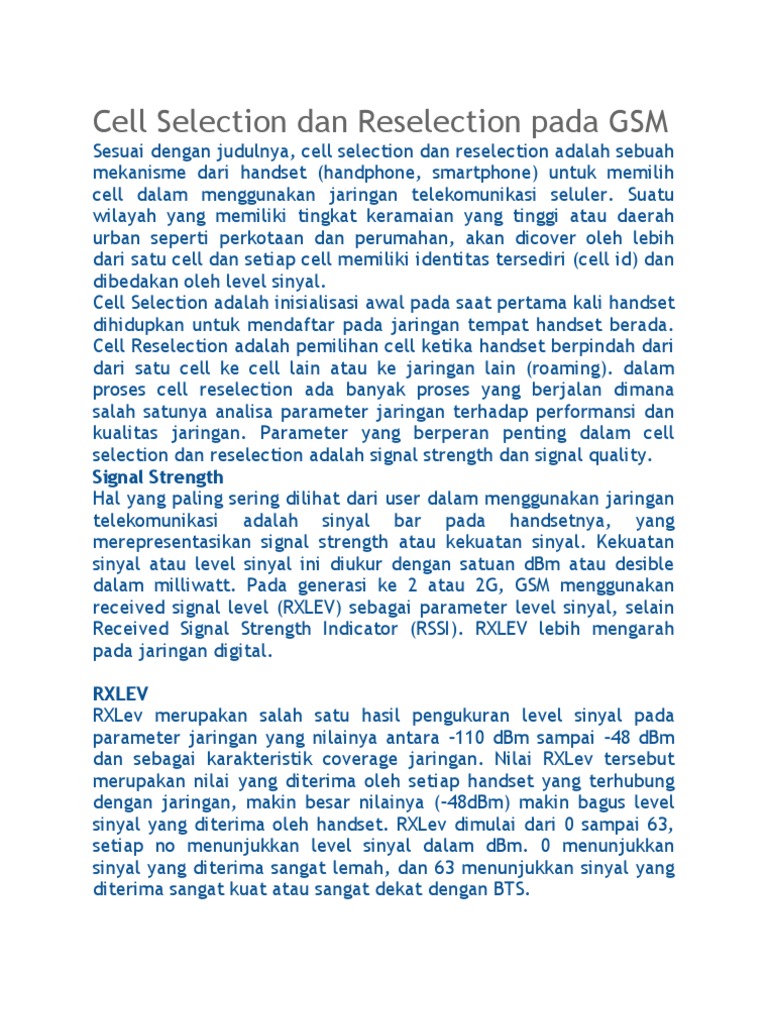 Cell Selection Dan Reselection Pada GSM | PDF