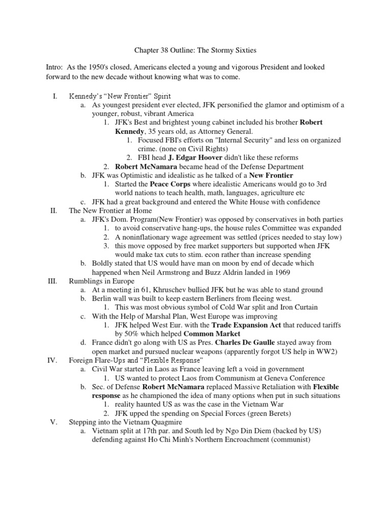 Chapter 38 Outline APUSH | PDF | Lyndon B. Johnson | John F. Kennedy