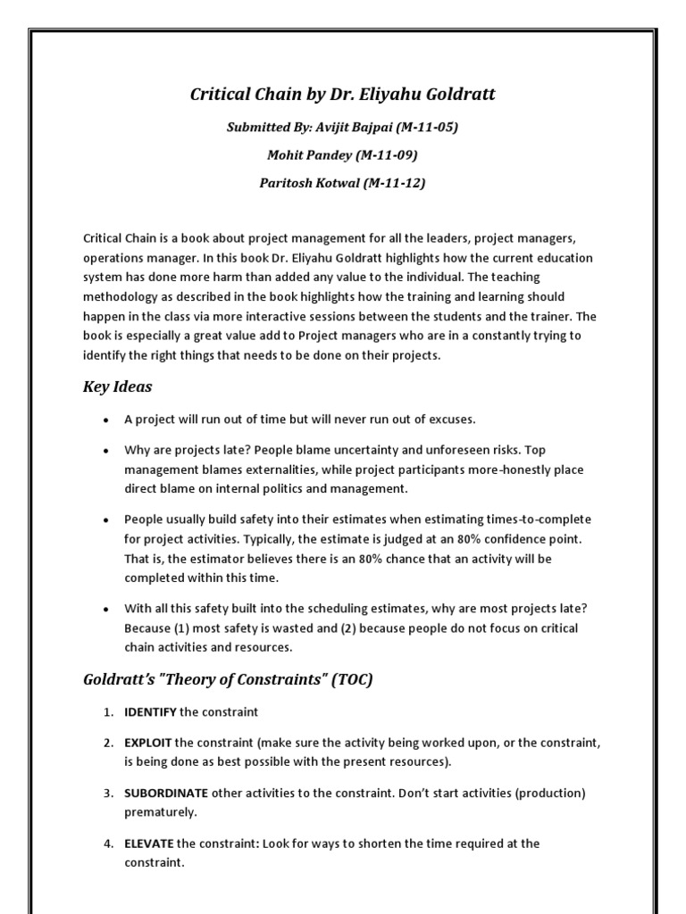 Critical Chain Book Summary (Avijit, Mohit, Paritosh) | PDF | Cognition ...