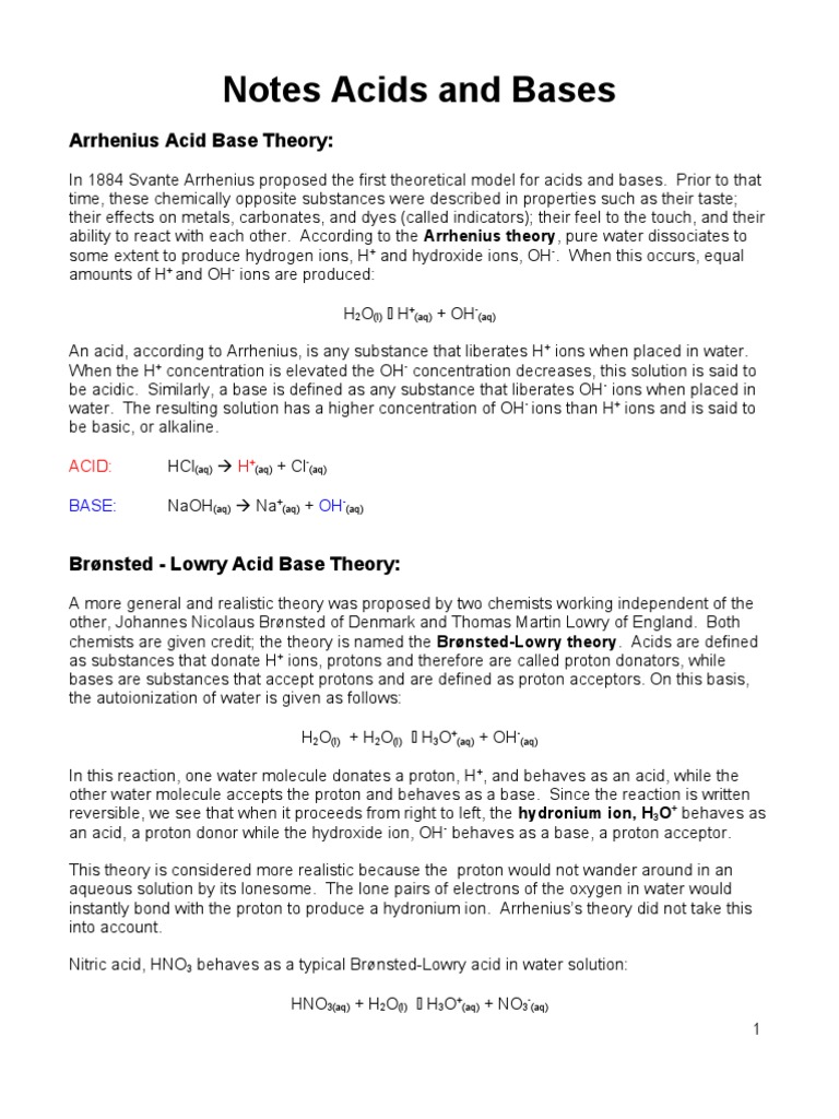 Notes Acids and Bases | Download Free PDF | Acid | Buffer Solution