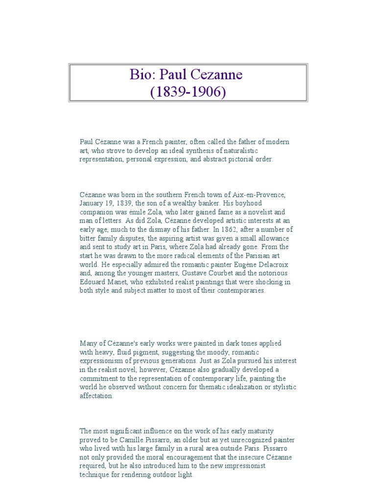 Cezanne Biography | PDF | Paul Cézanne | Impressionism