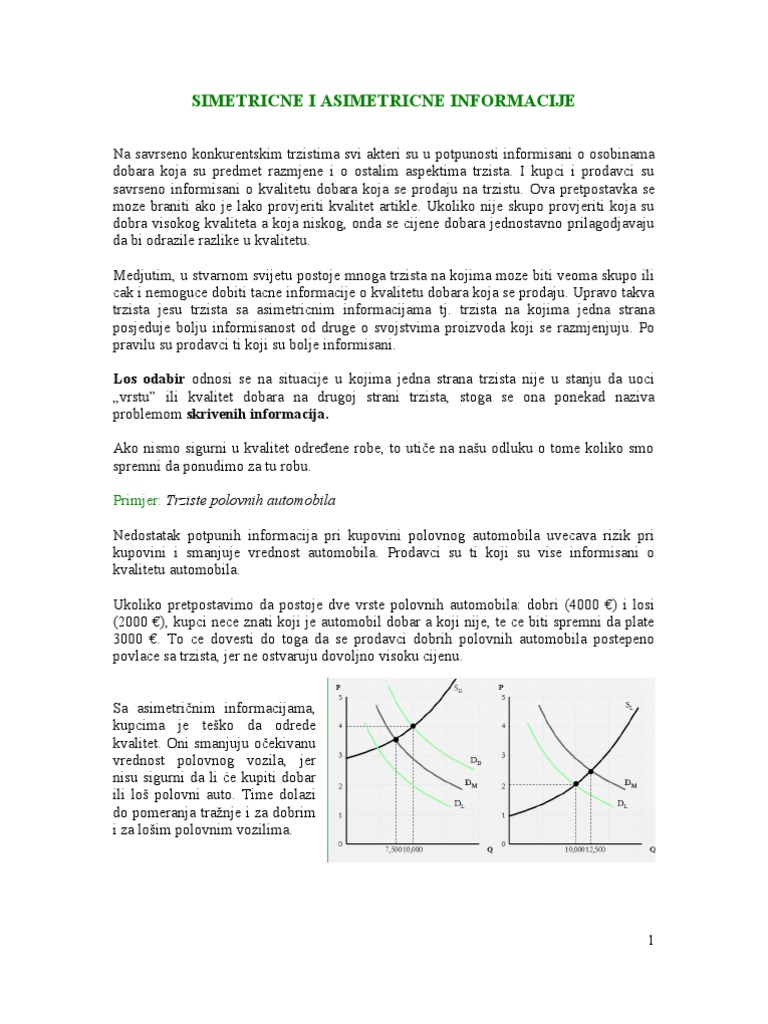 Simetricne I Asimetricne Informacije | PDF