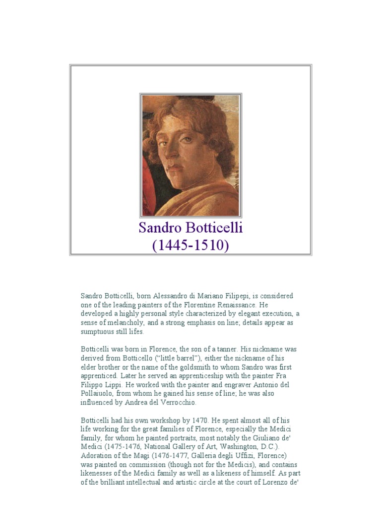 Sandro Botticelli Biography | PDF | Paintings | Arts (General)