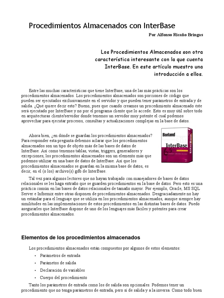 Procedimientos Almacenados en Firebird | PDF | Bases de datos | SQL