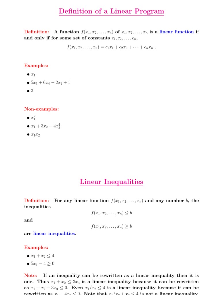 Notes - Helpful Definitions Linear Programming | PDF