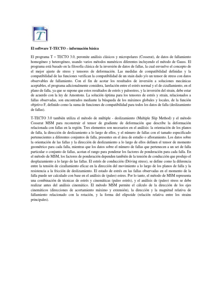 T-Tecto - Manual en Español | PDF | Falla (geología) | Tensor