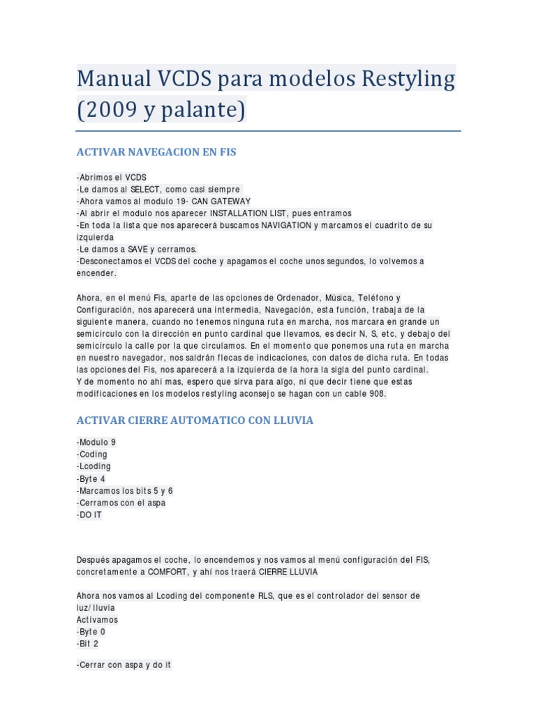 Manual VCDS para Modelos Restyling | PDF | Poco | Vehículos