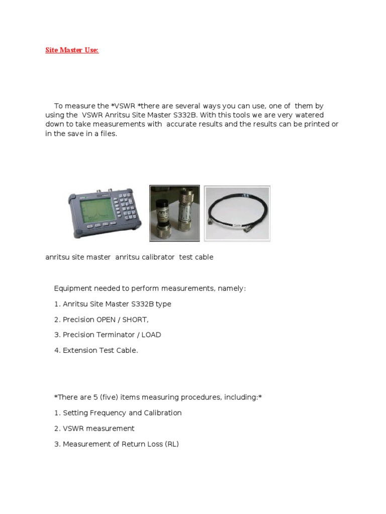 Site Master Used To Measure VSWR of Feeder Cable. | PDF | Calibration ...