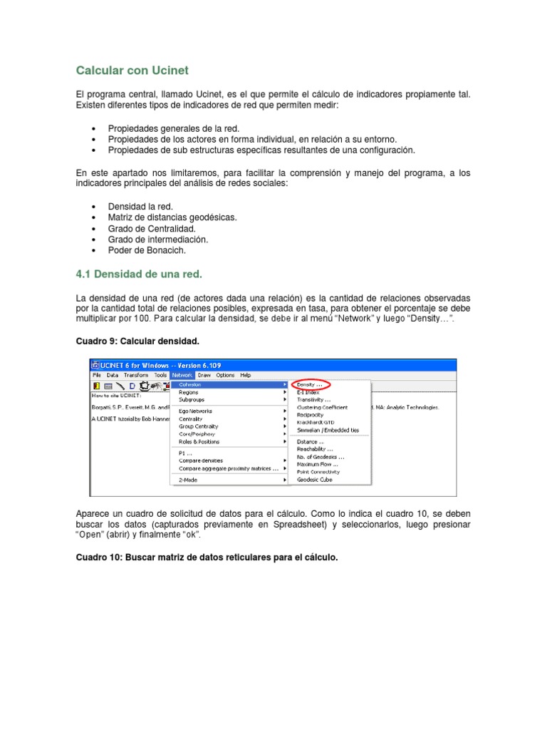Calcular Con Ucinet | Descargar gratis PDF | Porcentaje | Matriz (Matemáticas)
