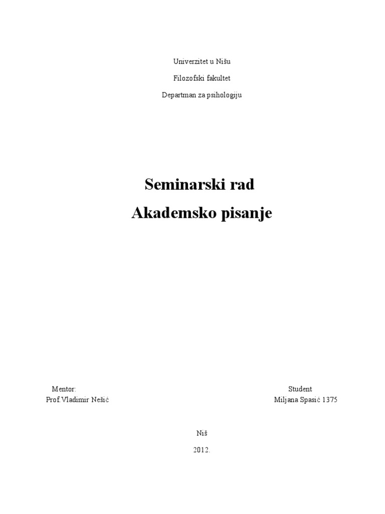 Seminarski Rad Iz Akademskog Pisanja | PDF