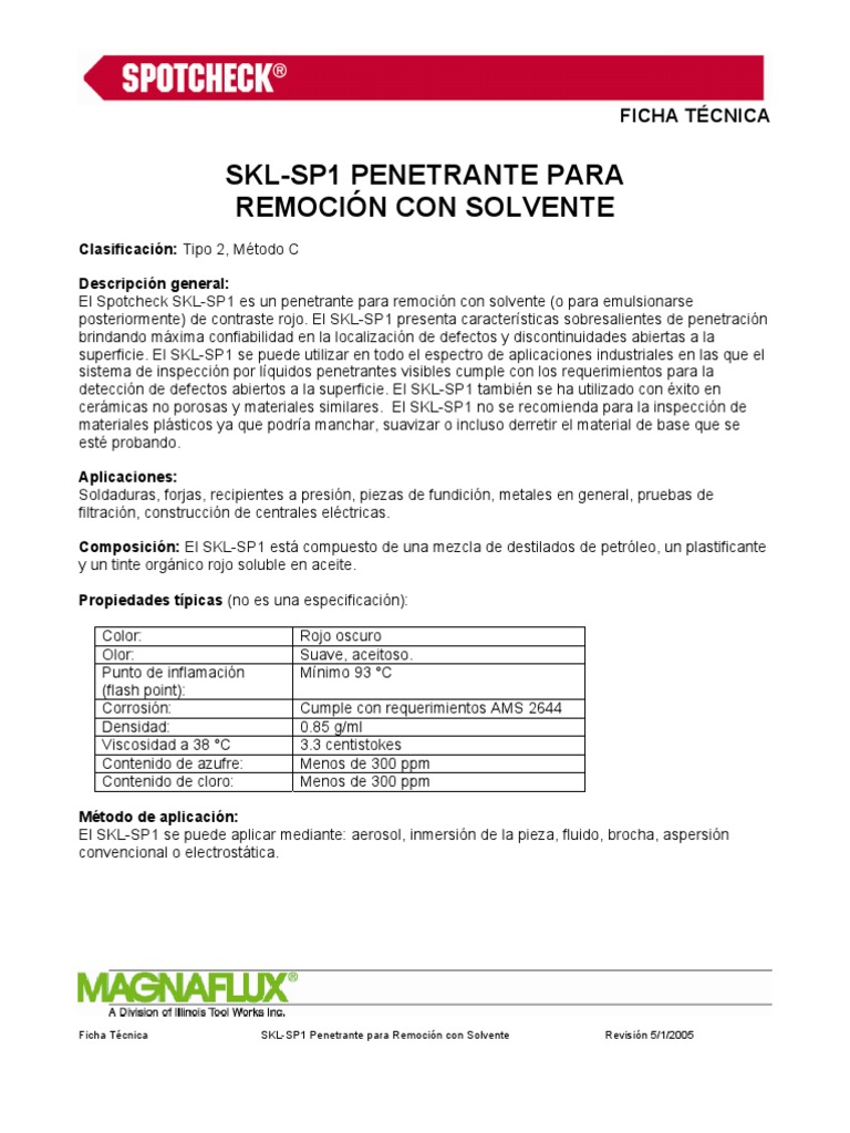Ficha Técnica Magnaflux Penetrante SKL-SP1 (Español)