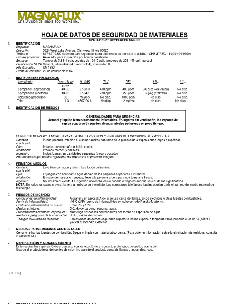 Magnaflux Revelador SKD-S2 (MSDS Spanish)