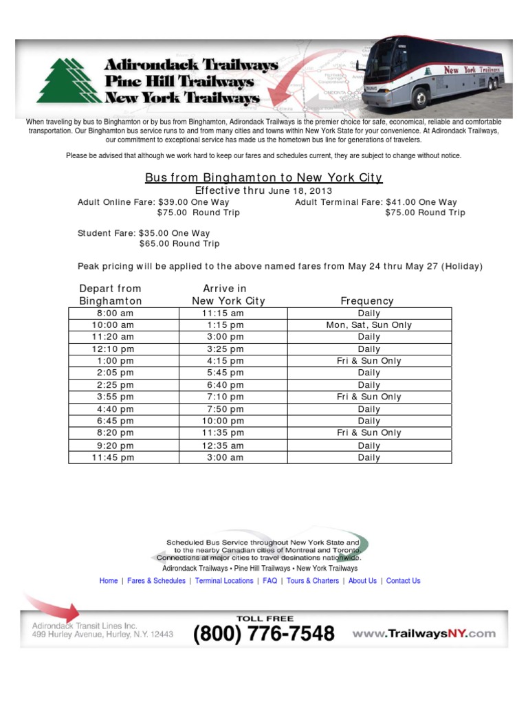 Bus From Binghamton To New York City: Effective Thru | PDF | Bus ...