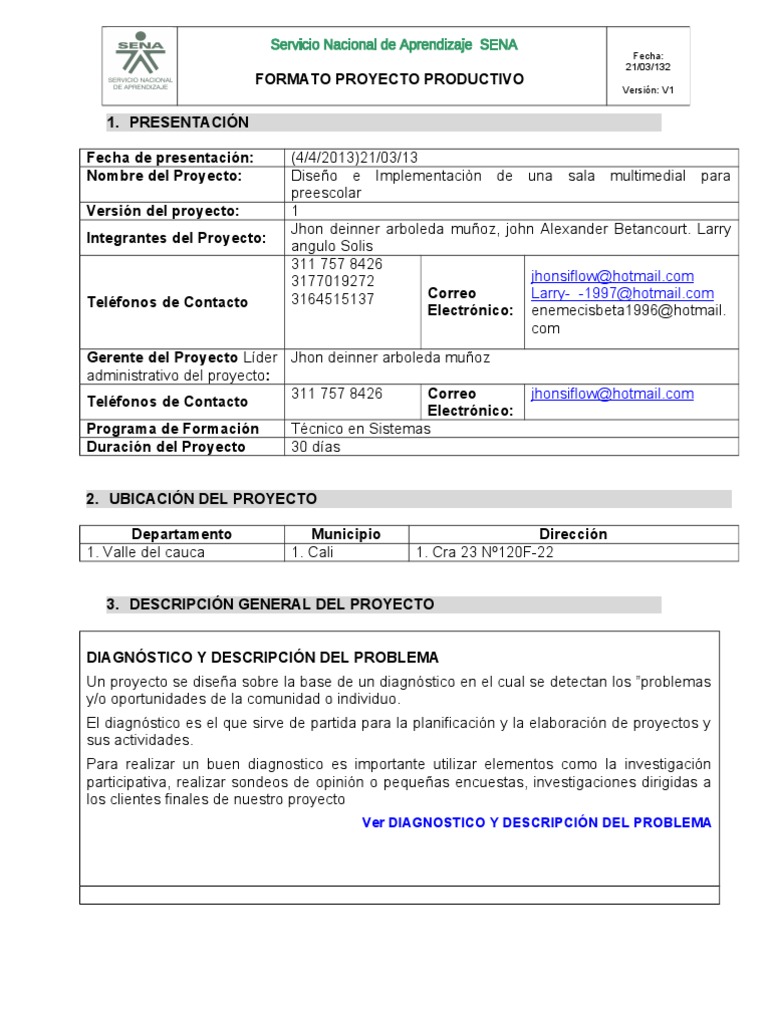 Formato Proyecto Productivo Alexander Betancur | PDF | Educación de la ...