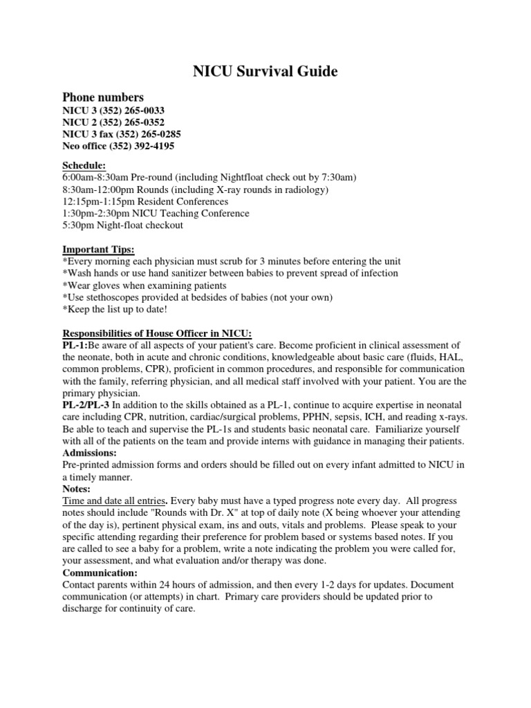 NICU Survival Guide | PDF | Neonatal Intensive Care Unit | Blood ...