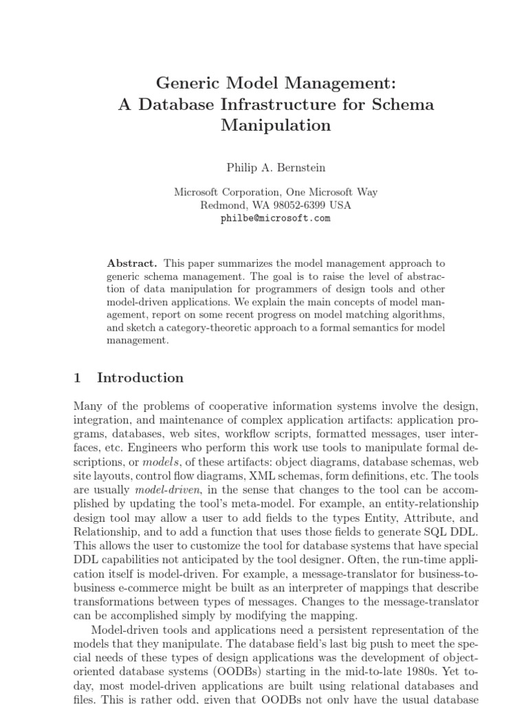 Generic Model Management: A Database Infrastructure For Schema ...