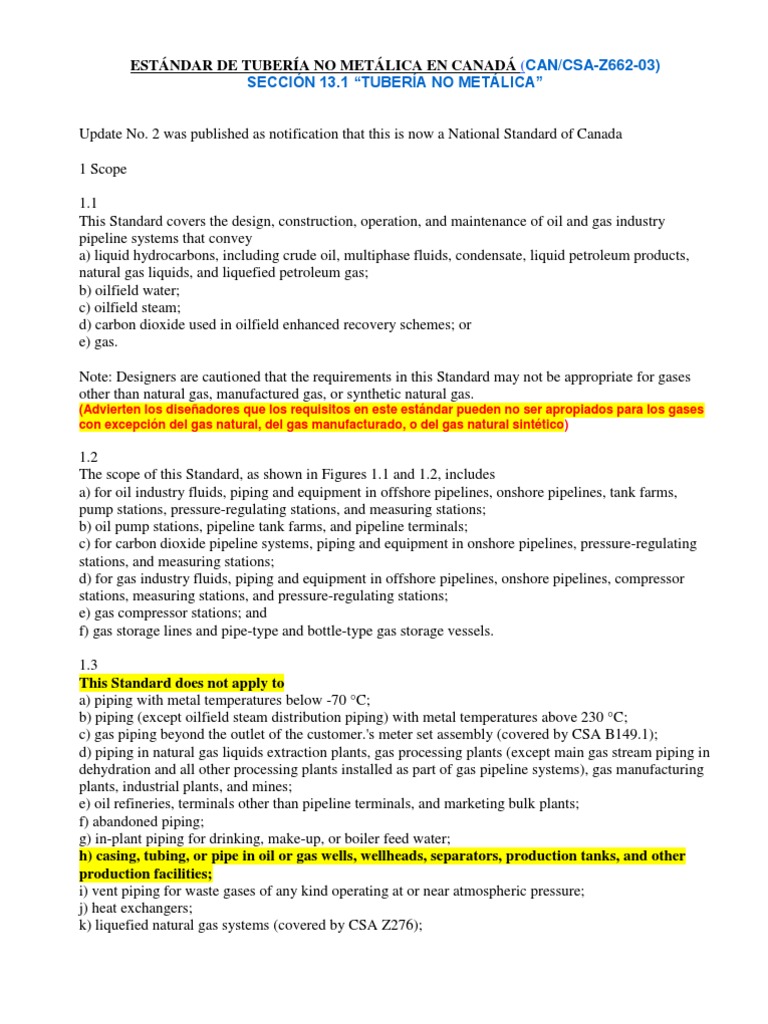 CSA Z662 Standard for Non-Metallic Pipelines | PDF | Natural Gas ...