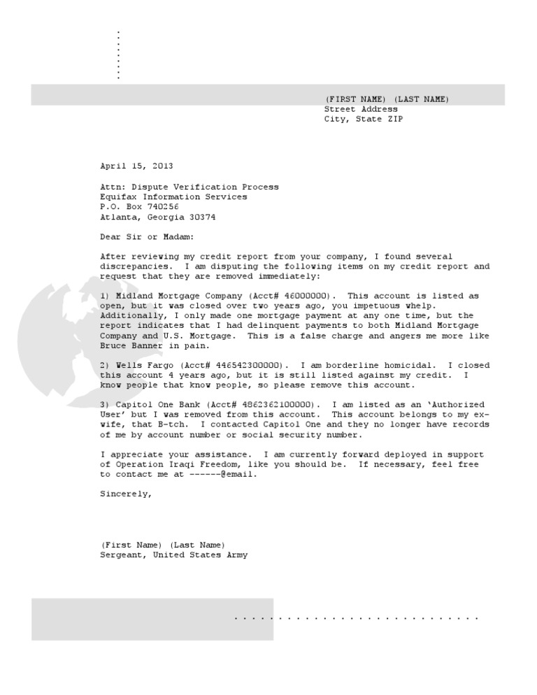 Letter - Credit Repair (Example) | PDF