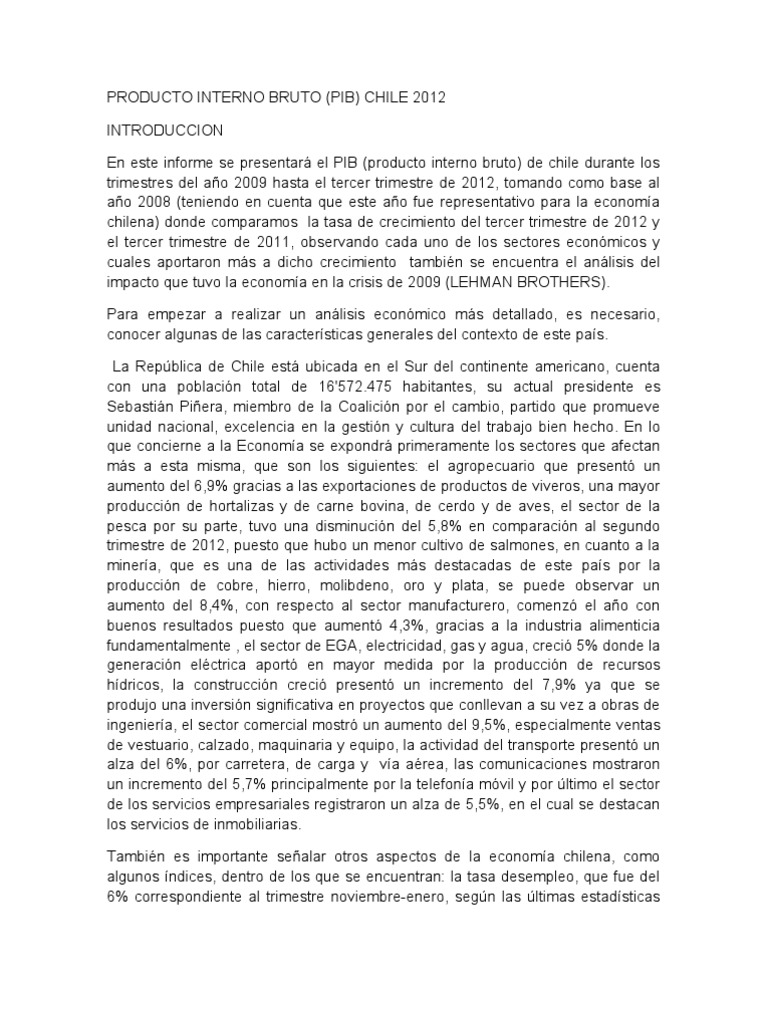 Análisis PIB Chile 2009-2012 | PDF | Chile | Producto Interno Bruto