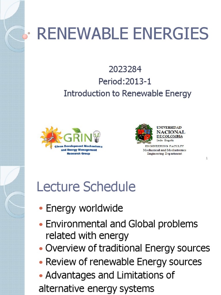 Lecture - 1 - Introduction To Renewable Energy Systems | PDF ...