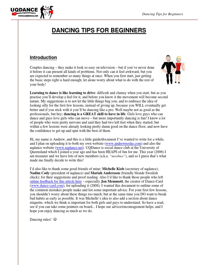 Dancing Tips For Beginners | PDF | Dances | Tango