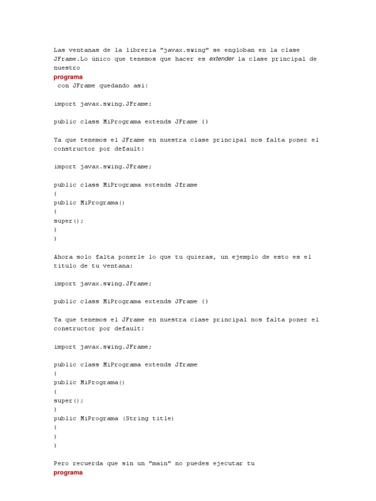 Jframe | PDF | Java (lenguaje de programación) | Clase (Programación informática)