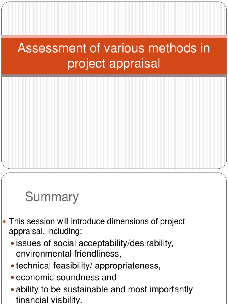 Assessment of Various Methods in Project Appraisal | PDF | Feasibility ...