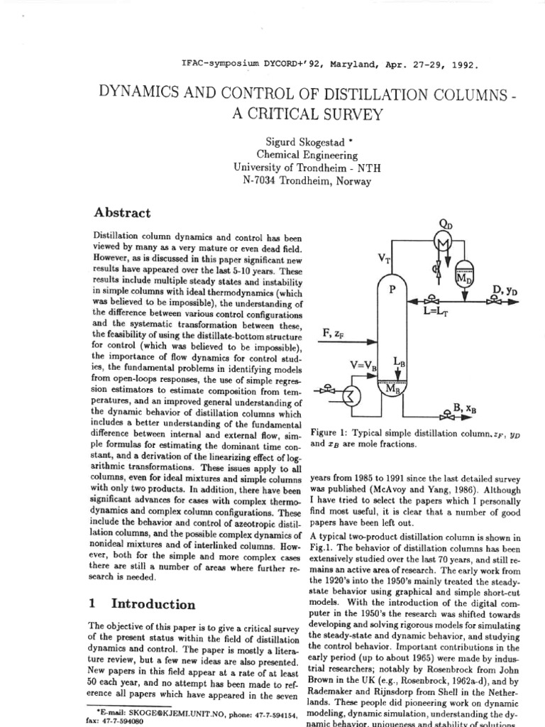 Dynamic and Control of Distillation Column | PDF | Unit Operations ...