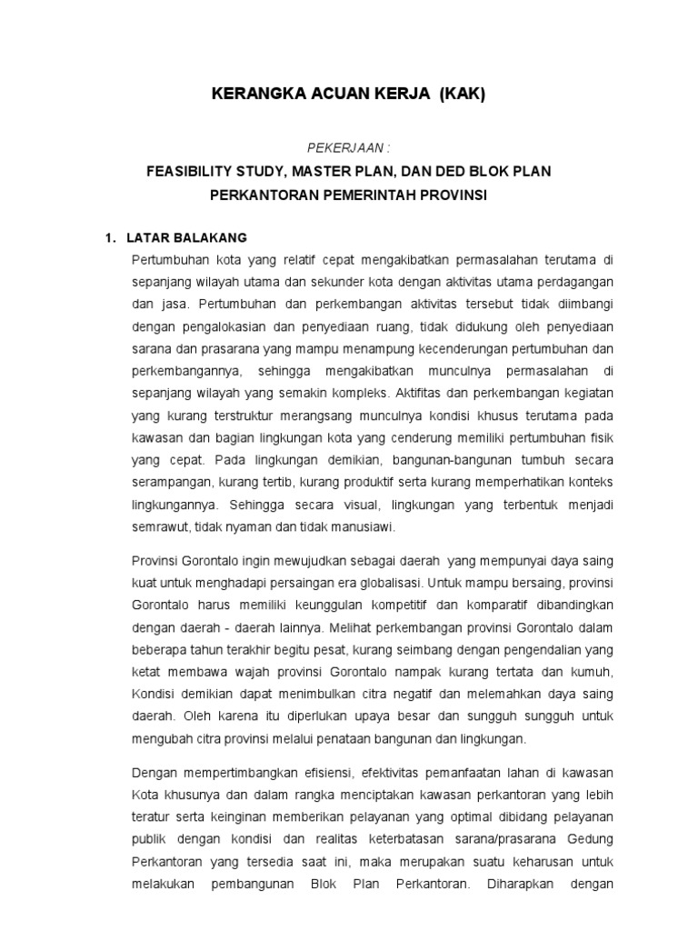 Kak Fs Master Plan Dan Ded Blok Plan Perkantoran | PDF