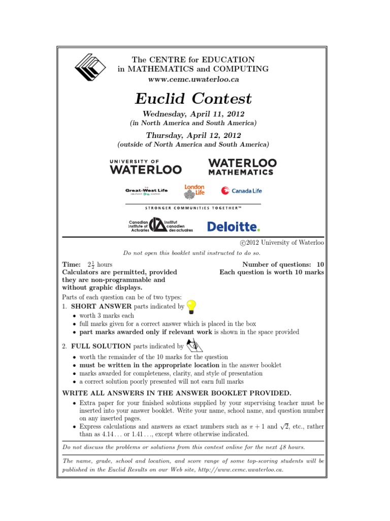 2012 Euclid Contest | PDF | Sequence | Triangle