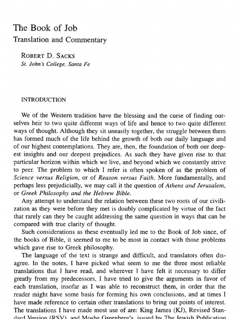 An Introduction to the Translation and Commentary of the Book of Job ...