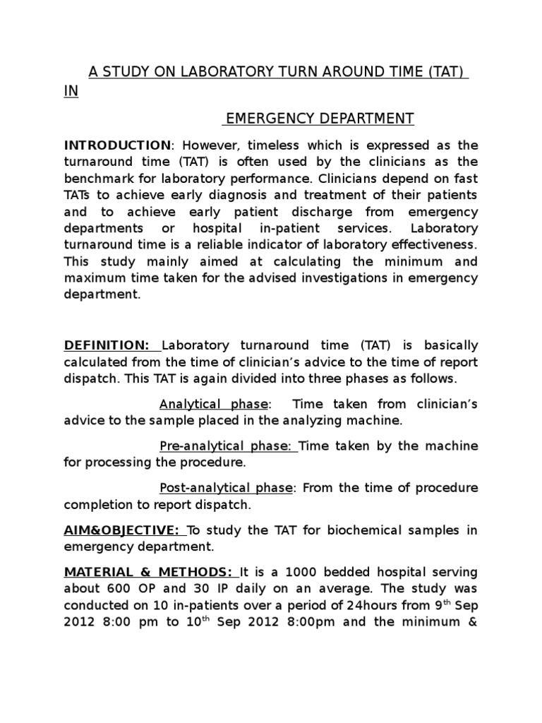 TAT Analysis | PDF | Emergency Department | Patient